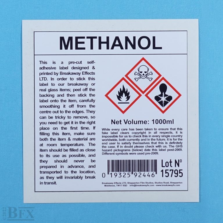 CL02 - Methanol Chemical Bottle Label - Breakaway Effects